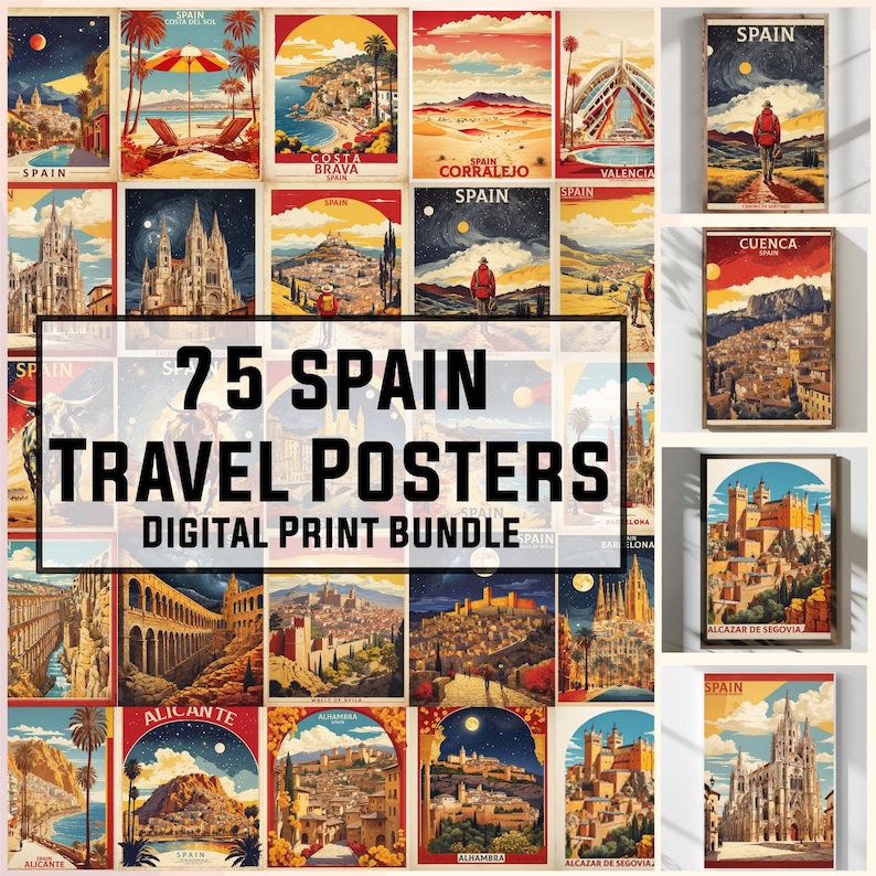 75 Spain Vintage Travel Posters, SVG, PDF, JPEG Spanish Wall Art, Spain ...