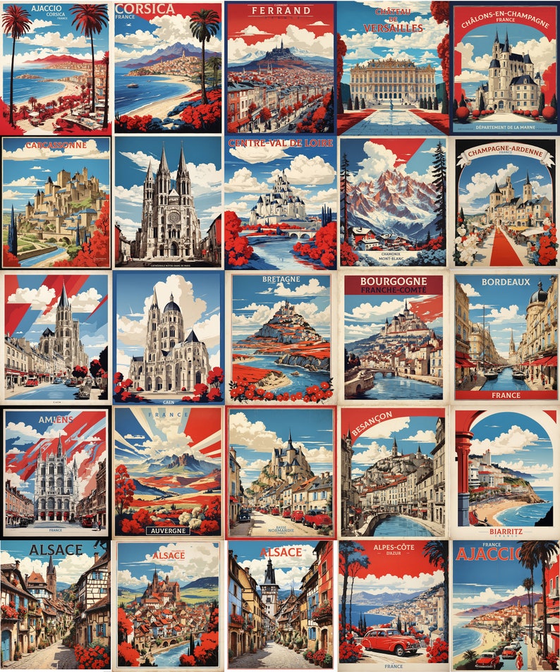 MEGA PACK of 500 Travel Vintage City Posters, Mexico, France, Japan ...