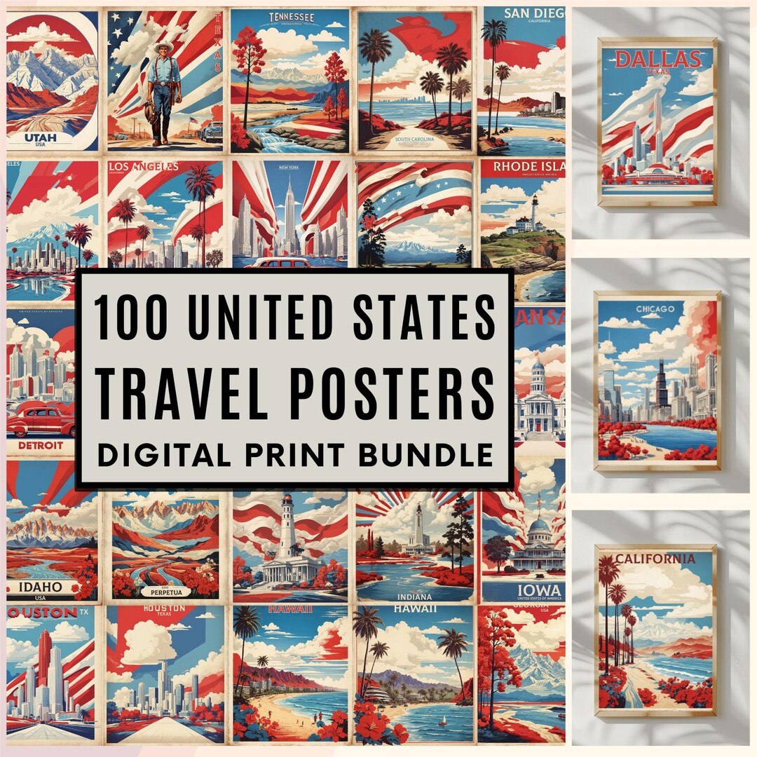 100 USA Vintage Travel Posters, United States Wall Art, Vintage Poster ...