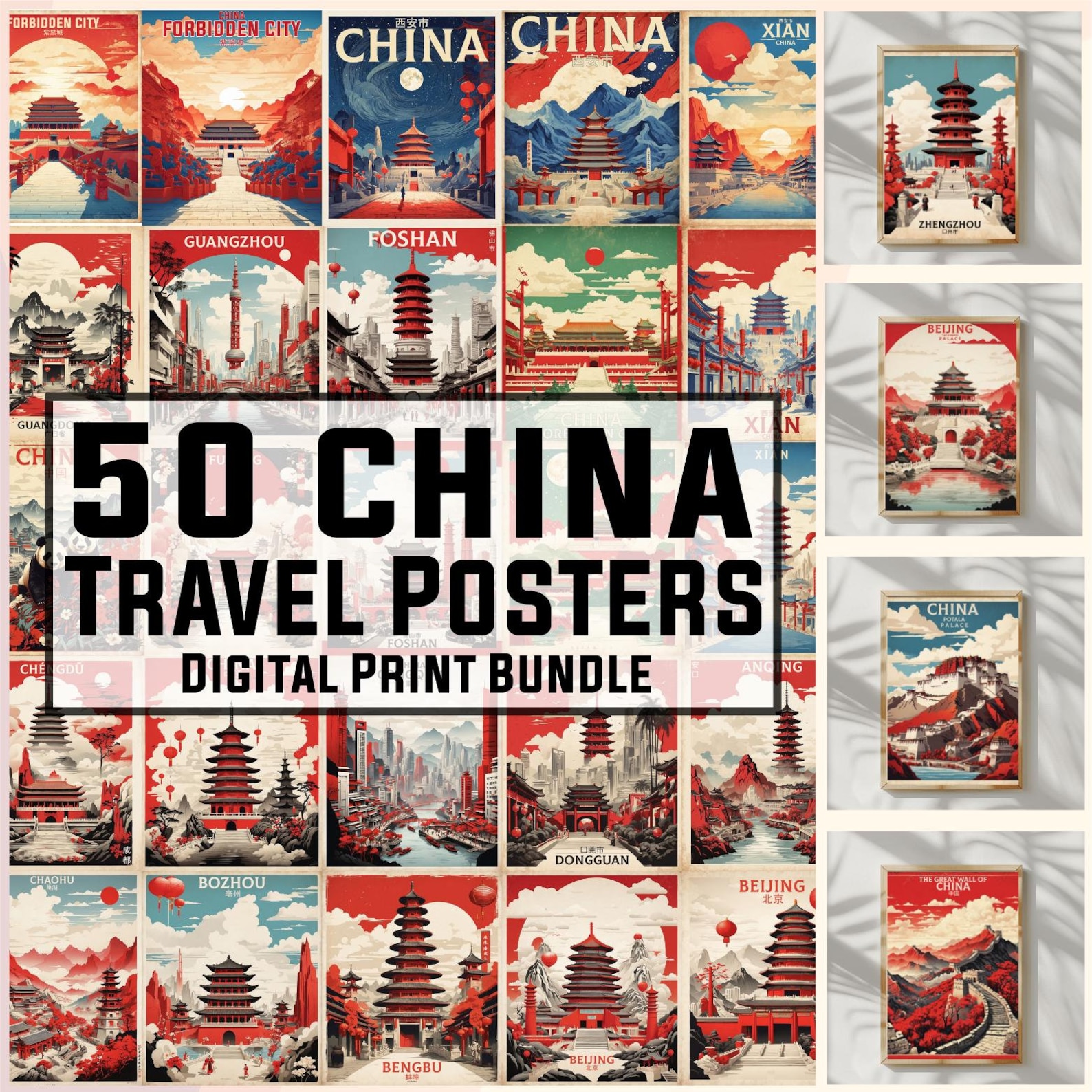 50 China Vintage Travel Posters, Chinese Wall Art, Vintage Poster ...