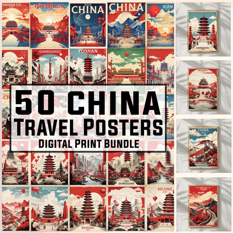 50 China Vintage Travel Posters, Chinese Wall Art, Vintage Poster ...