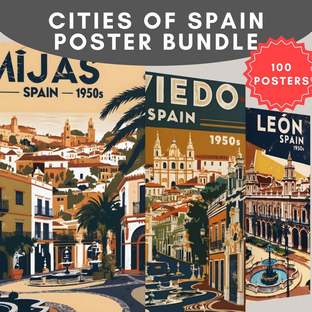 Cities of Spain, 100 Poster Pack, Vintage Posters Collection, Spain ...