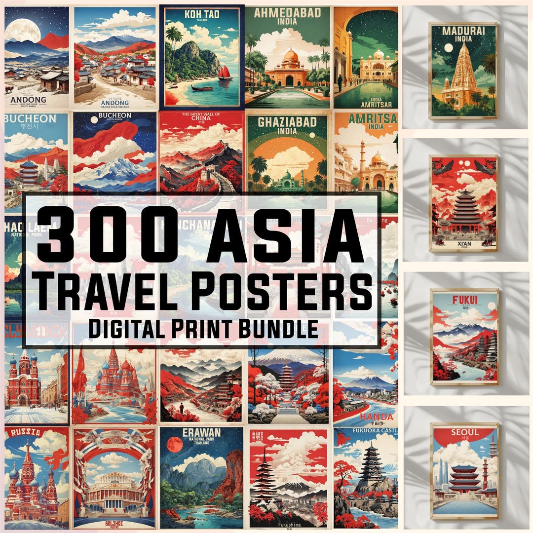 300 Asia Vintage Travel Posters, SVG, PDF, JPG, Wall Art, South Korea ...