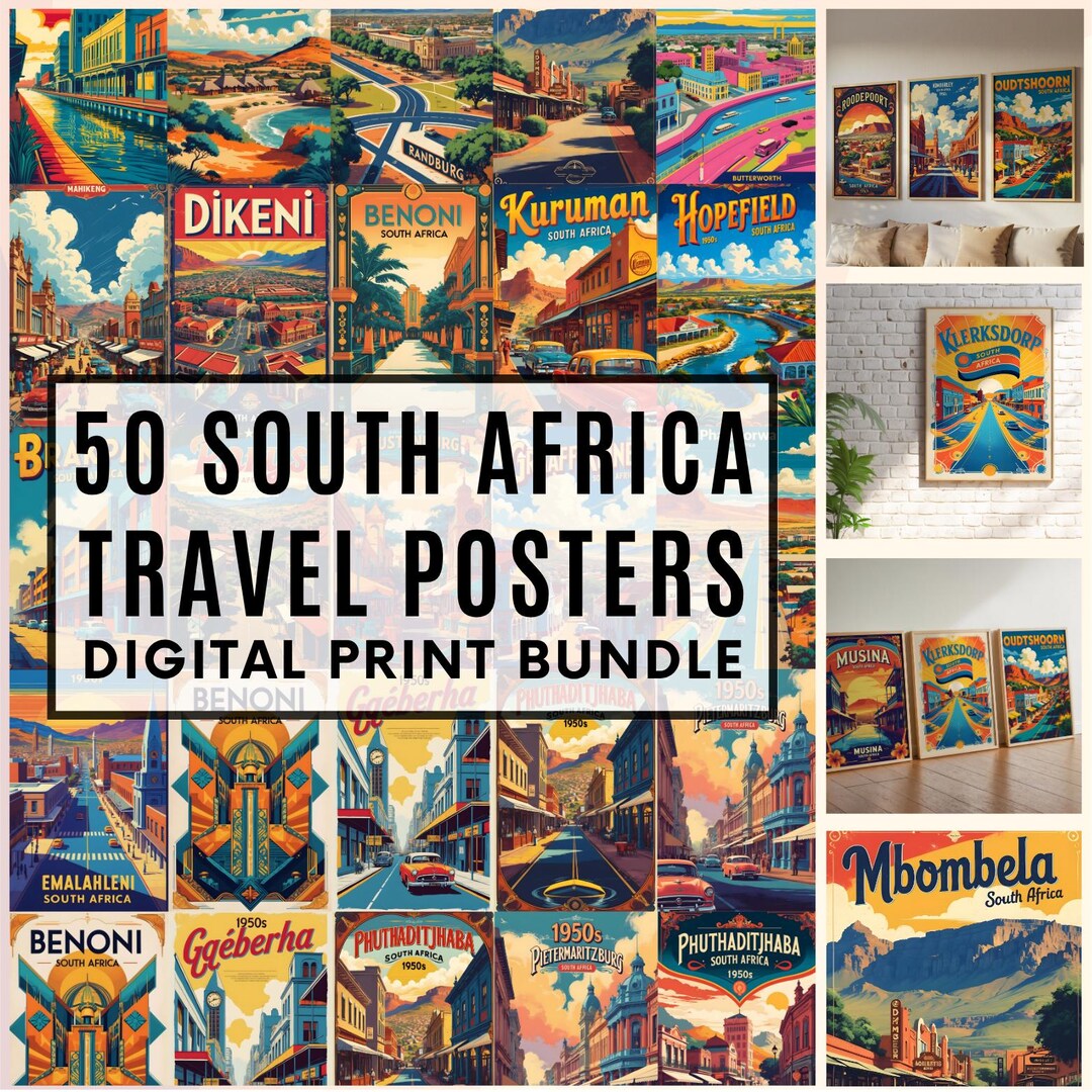 50 South Africa Vintage Travel Posters: SVG, JPG, PDF Retro Wall Art ...