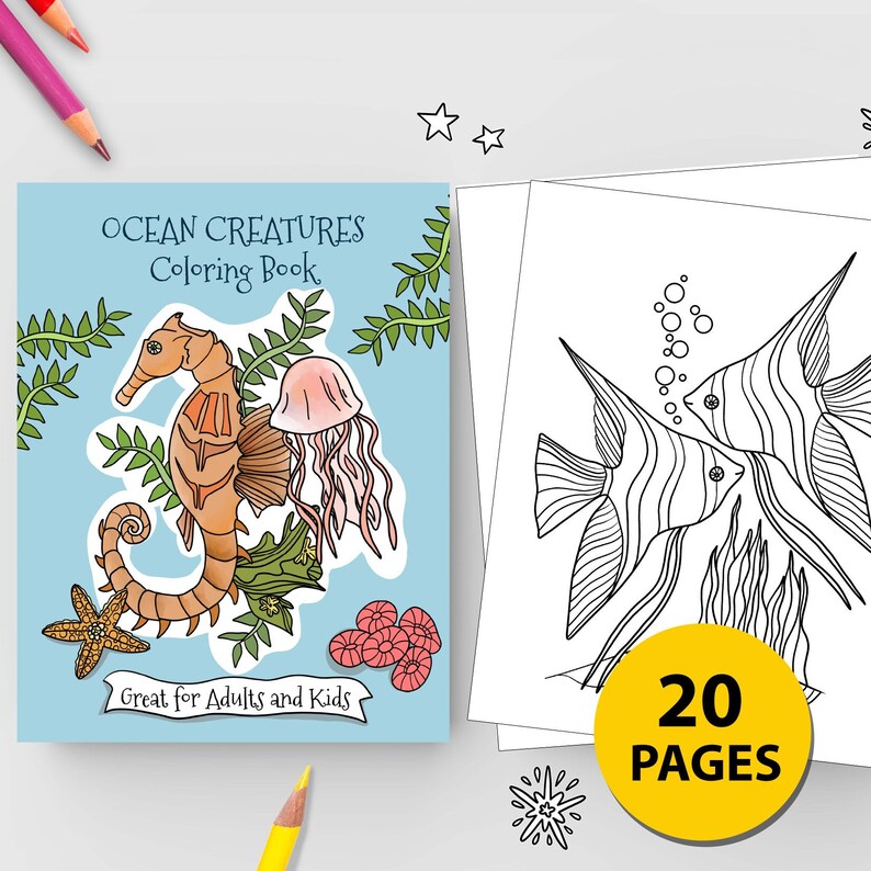 Ocean Creatures Coloring Book - Printable PDF File 20 Coloring Pages ...