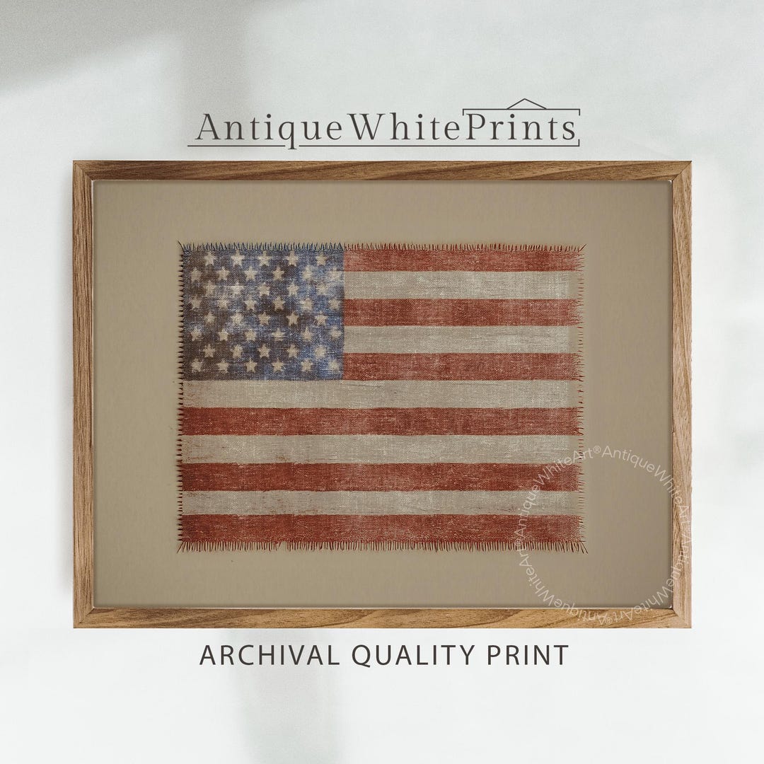 Large American Wall Art, Independence Day Print, Vintage USA Flag ...
