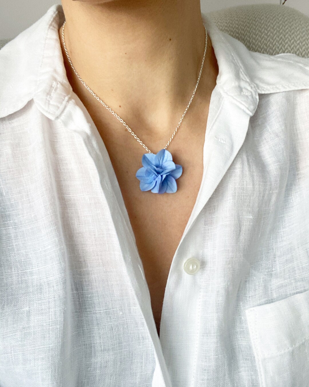 Hydrangea Pendant Blue Flower Pendant Hydrangea Necklace Hydrangea ...