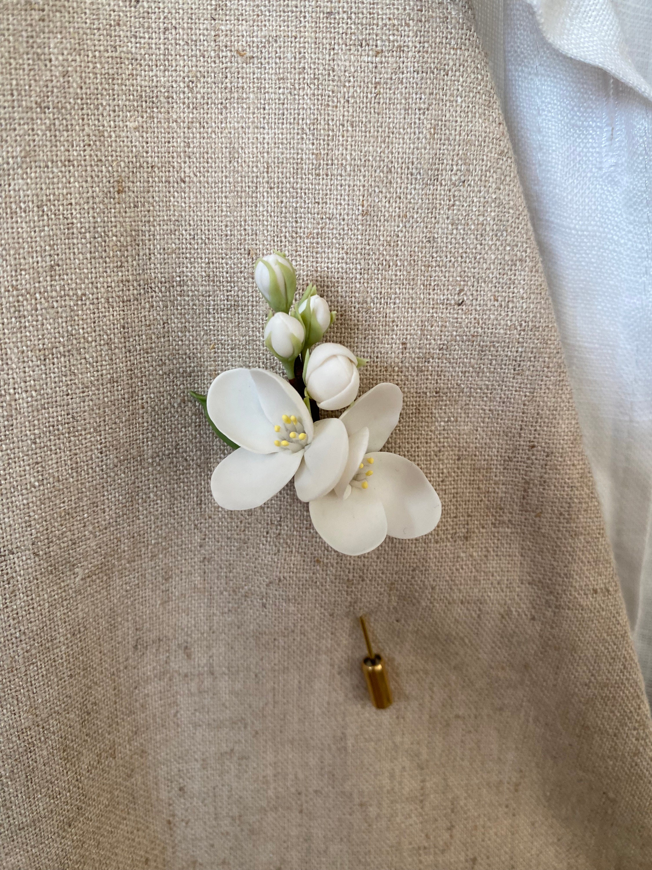 Blossom Lapel Pin Delicate Brooch Jasmine Lapel Pin Ivory Flower Lapel ...