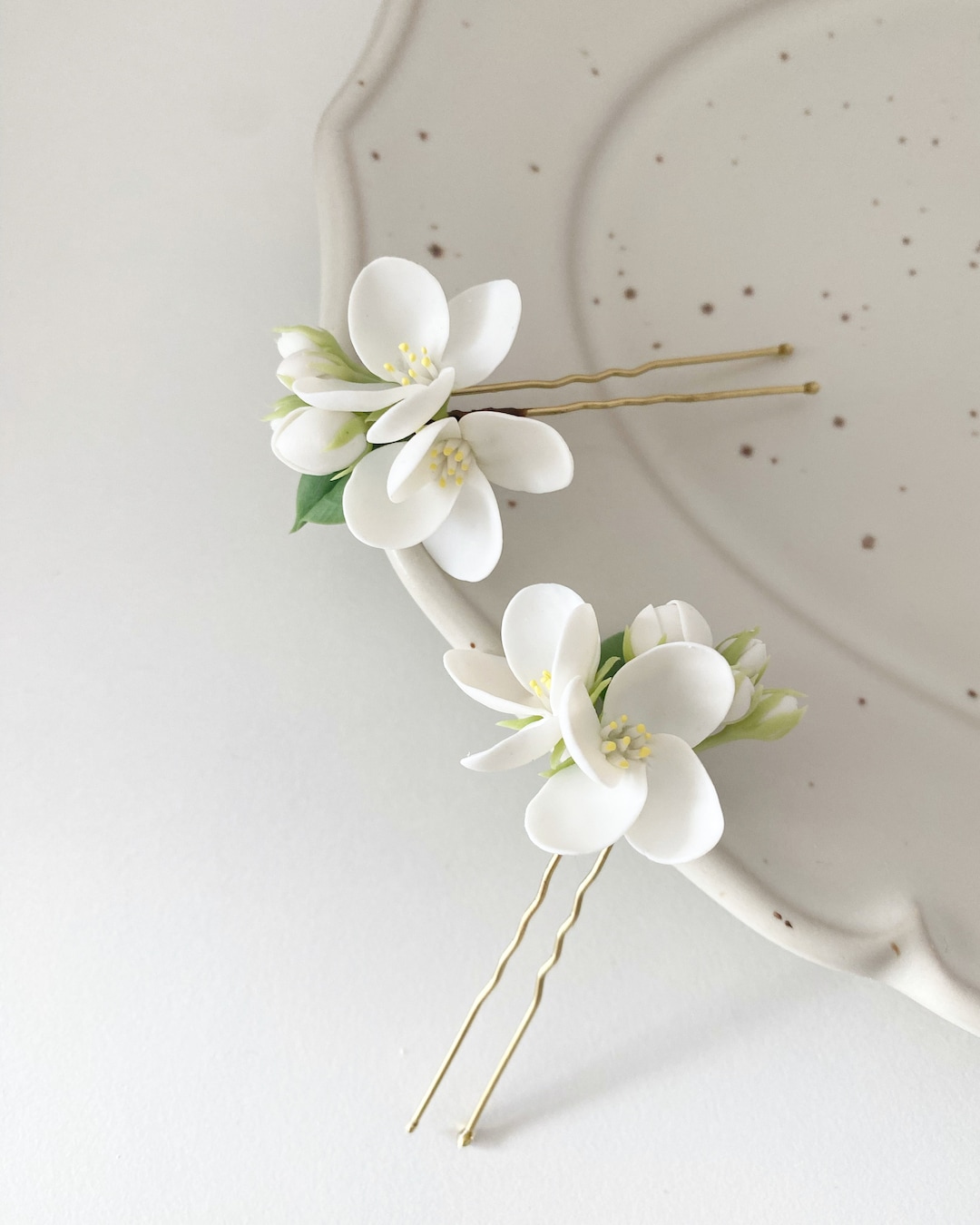 Flower Hair Pins Jasmine Hair Pins Ivory Floral Hair Pins Delicate Head ...