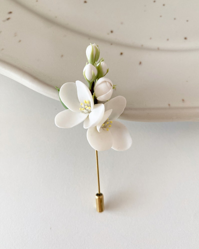 Blossom Lapel Pin Delicate Brooch Jasmine Lapel Pin Ivory Flower Lapel ...