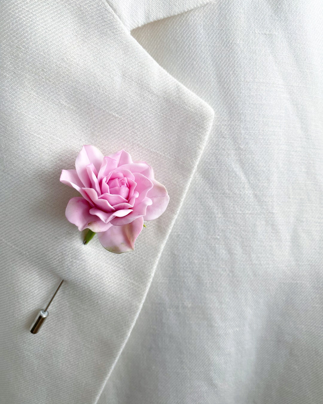Pink Rose Boutonniere Pink Flower Lapel Pin Men Brooch Groom Flower ...