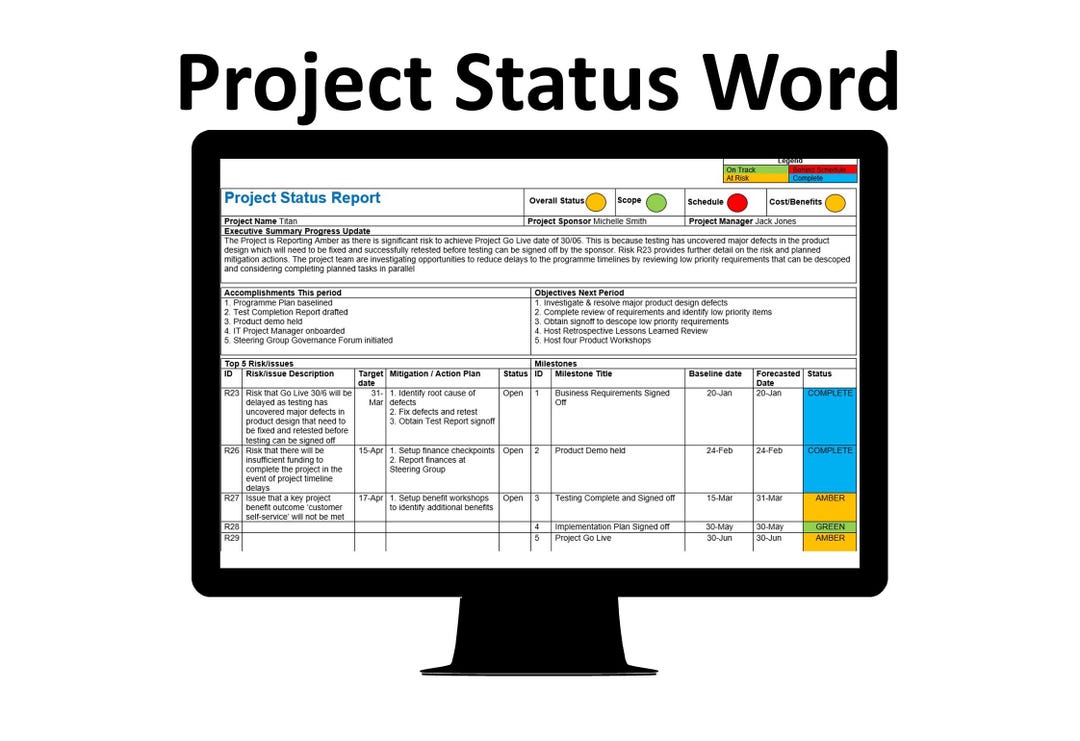 Project Status Report Template Word | Project Status Progress | Project ...