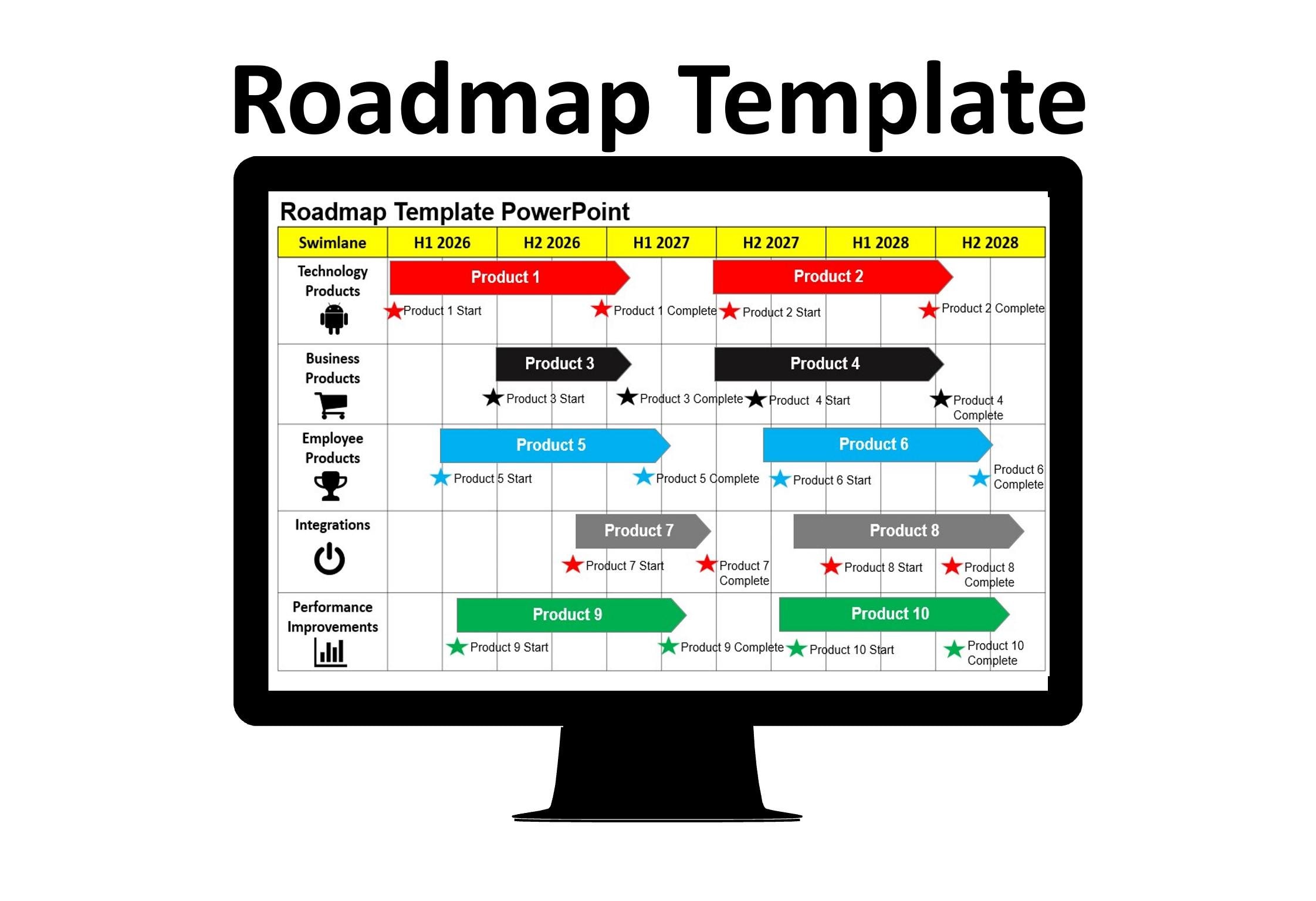 Roadmap Template | Powerpoint Roadmap | Project Plan on a Page ...