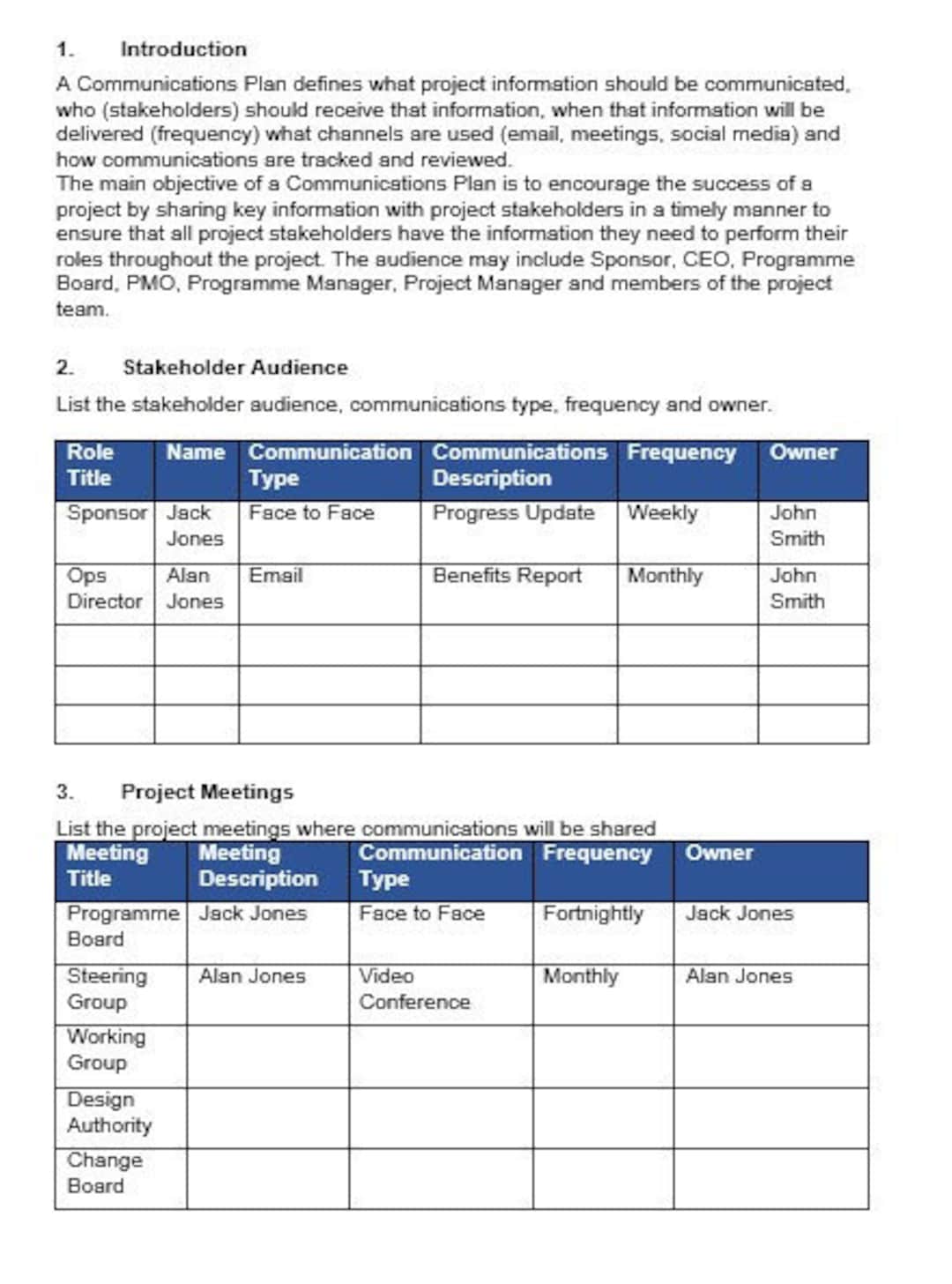 Communications Plan Document word PMI APM PRINCE2 - Etsy