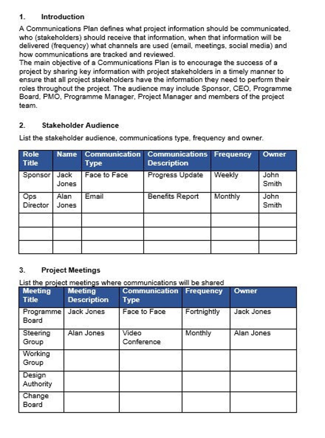 Communications Plan Document (word) PMI APM PRINCE2 - Etsy