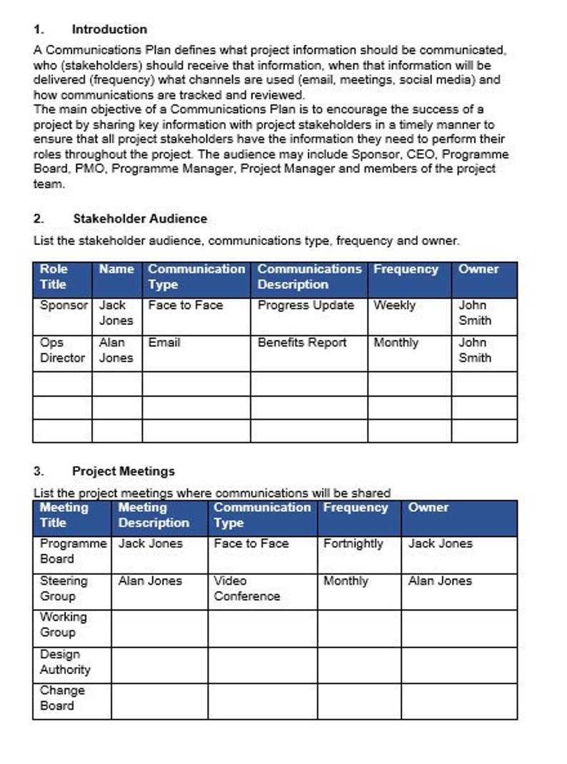 Communications Plan Document (word) PMI APM PRINCE2 - Etsy