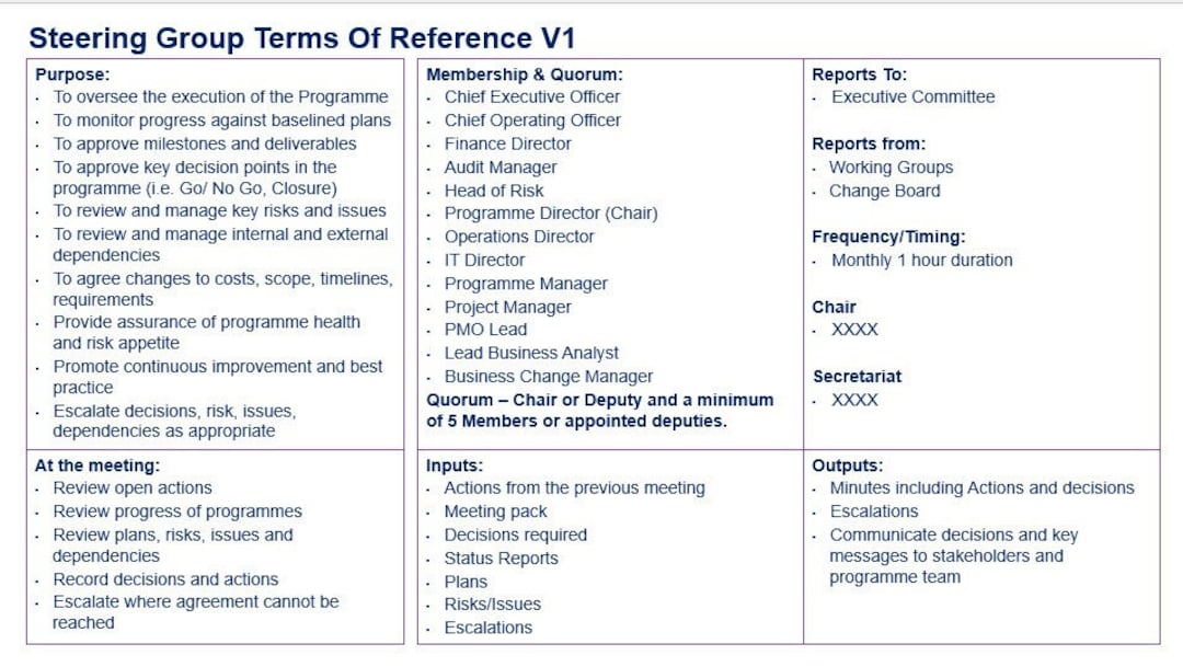 Steering Group Terms of Reference TOR powerpoint PMI APM PRINCE2 - Etsy
