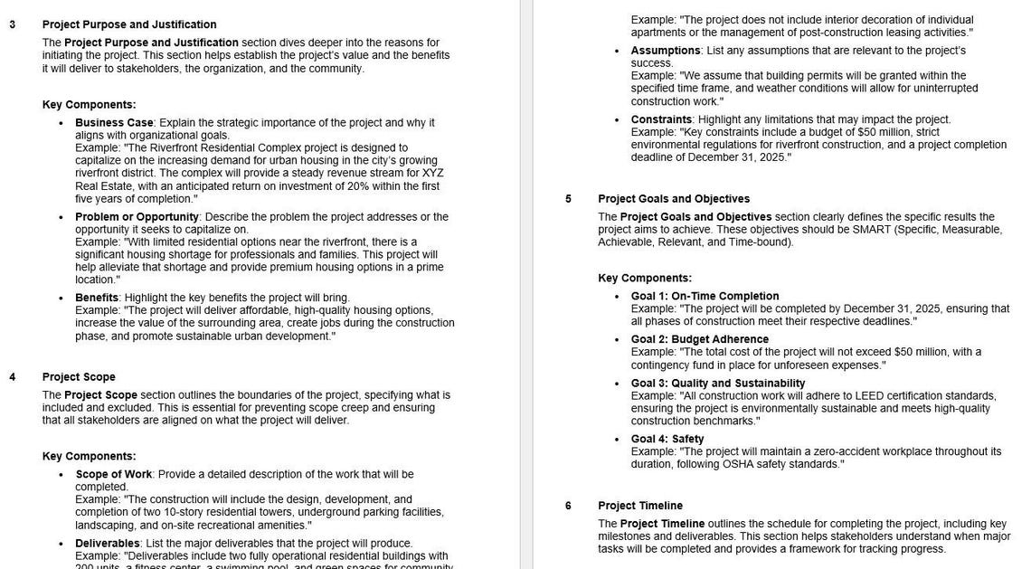 Construction Project Charter Template PID (word) PMI APM PRINCE2 - Etsy