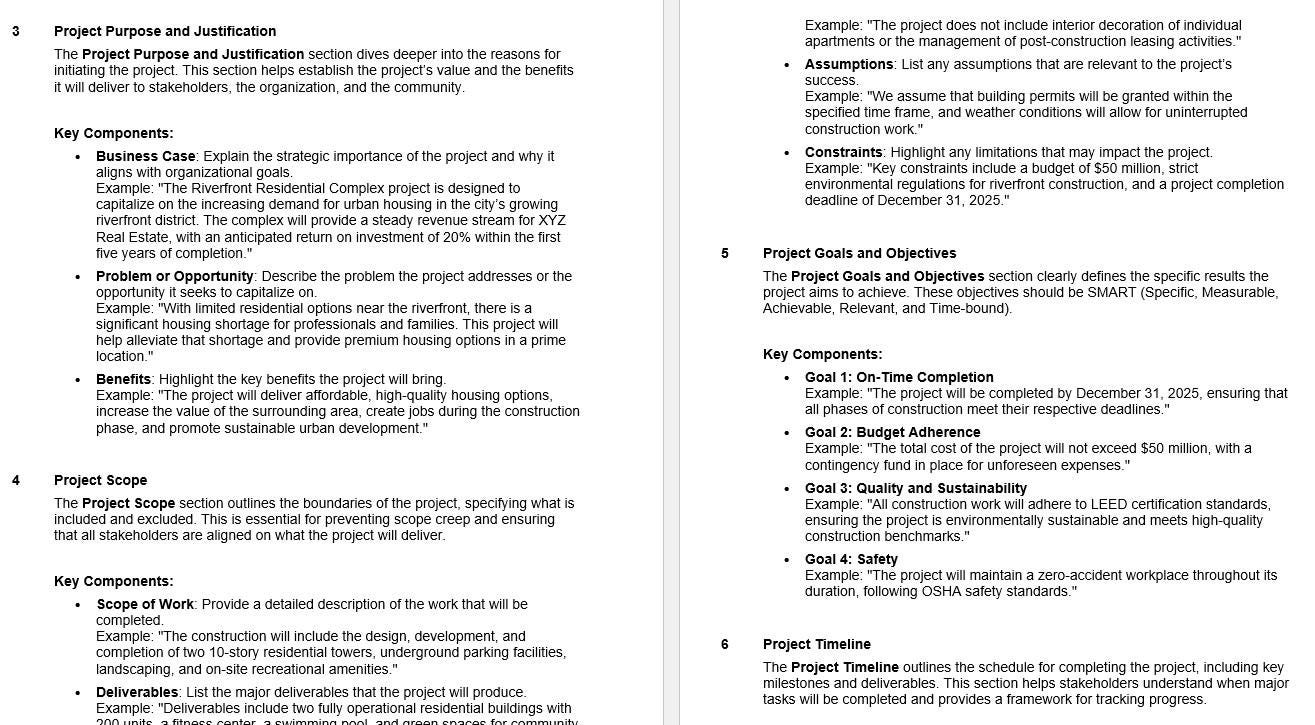 Construction Project Charter Template PID (word) PMI APM PRINCE2 - Etsy