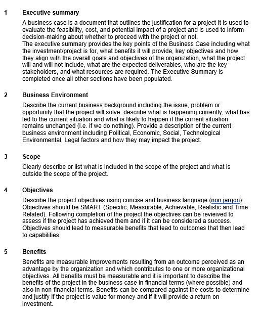Business Case Project Investment Template PMI APM PRINCE2 - Etsy UK