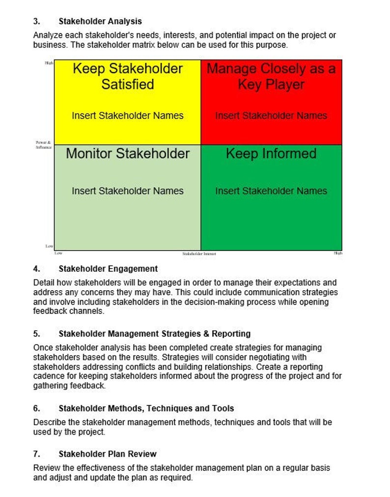 Stakeholder Management Plan word PMI APM PRINCE2 - Etsy