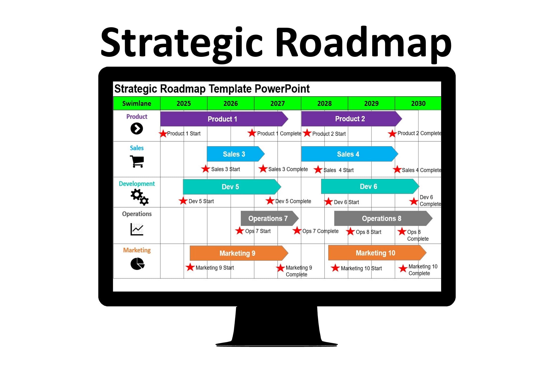 Strategic Roadmap Template | Powerpoint Roadmap | Project Plan on a ...