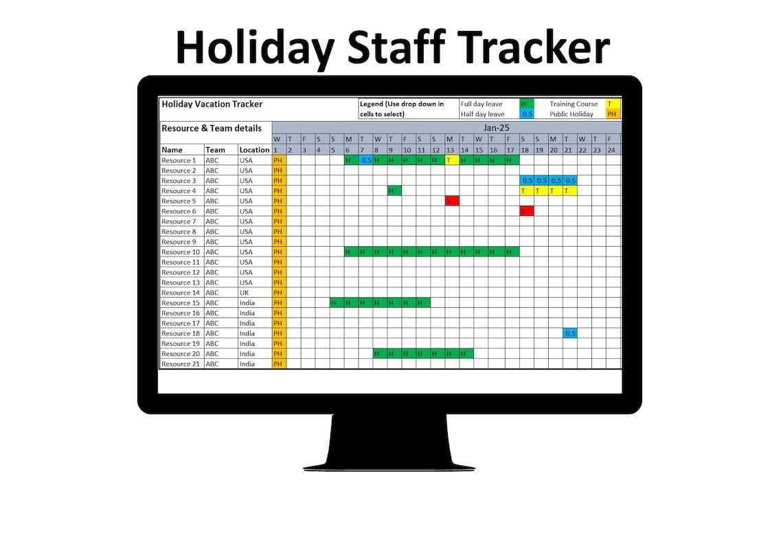 Holiday Annual Leave Tracker Employee Holiday Tracker Staff Holiday ...