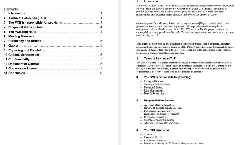 Project Control Board Terms of Reference Template - Etsy