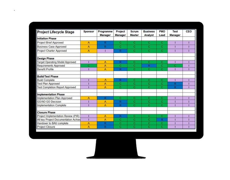 RACI Project Matrix Template (excel) PMI APM PRINCE2 Project Roles ...