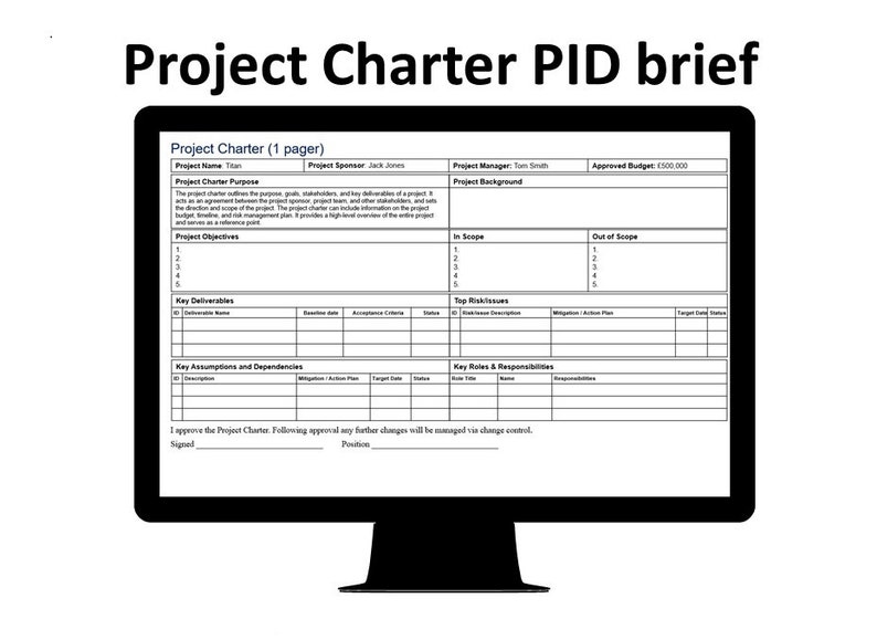 Project Charter PID Tor Brief (word) PMI APM PRINCE2 - Etsy