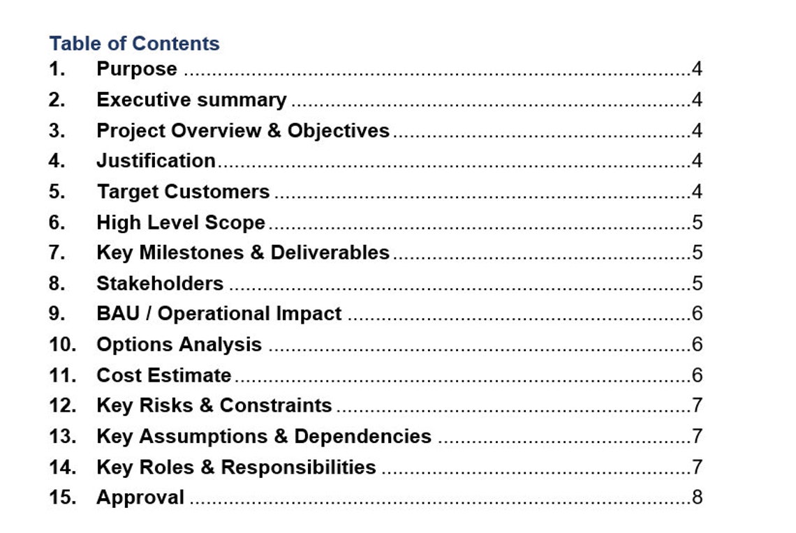 Project Charter PID Tor Brief (word) PMI APM PRINCE2 - Etsy