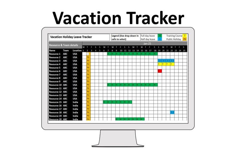 Vacation Holiday Tracker 2026 Employee Annual Leave Tracker Staff ...