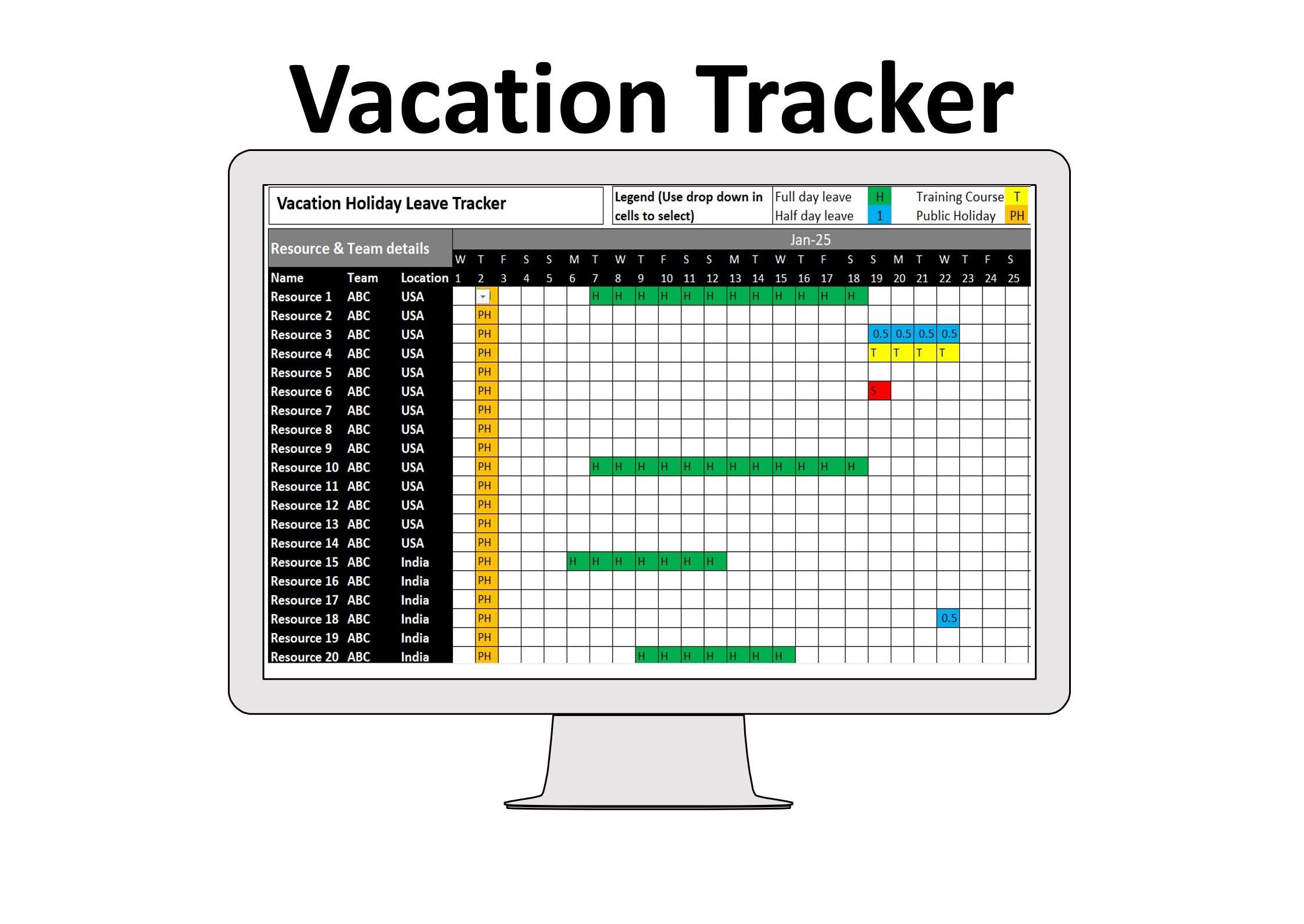Vacation Holiday Tracker Employee Annual Leave Tracker Staff Vacation ...