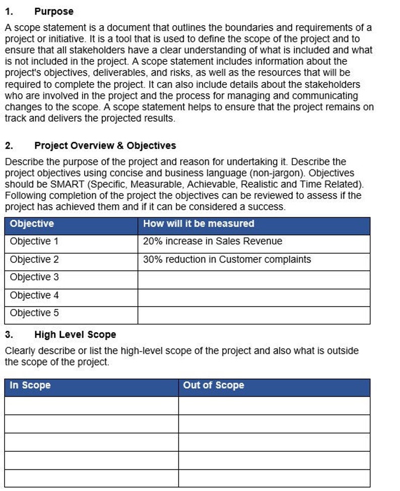 Project Scope Statement (word) PMI APM PRINCE2 - Etsy