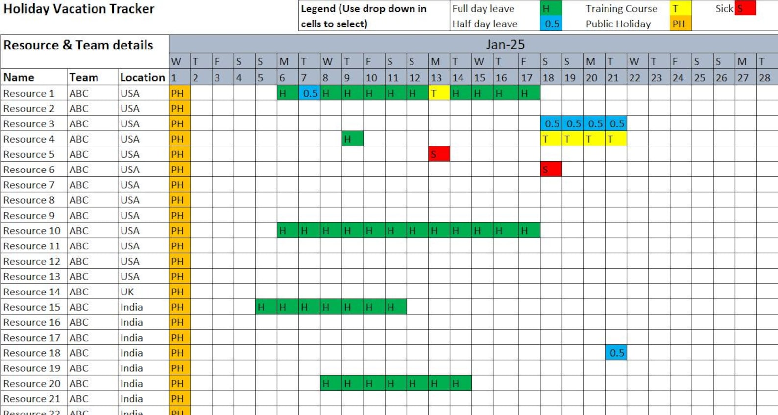 Holiday Annual Leave Tracker Employee Holiday Tracker Staff Holiday ...