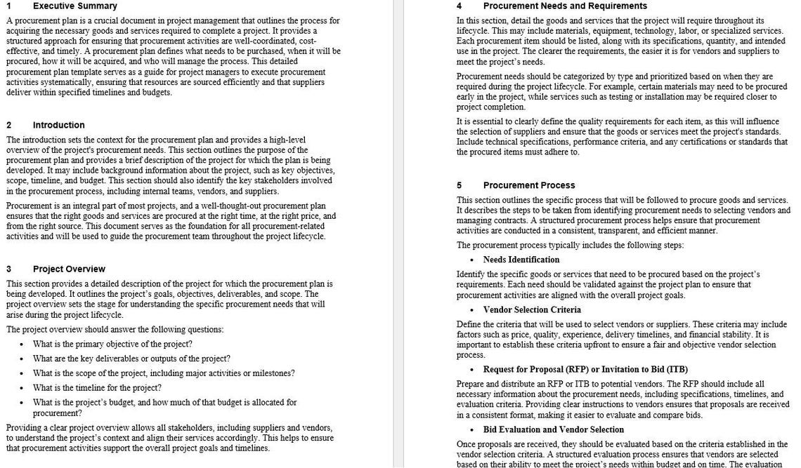 Procurement Plan Template (word) Supplier Vendor Outsourcing Plan - Etsy