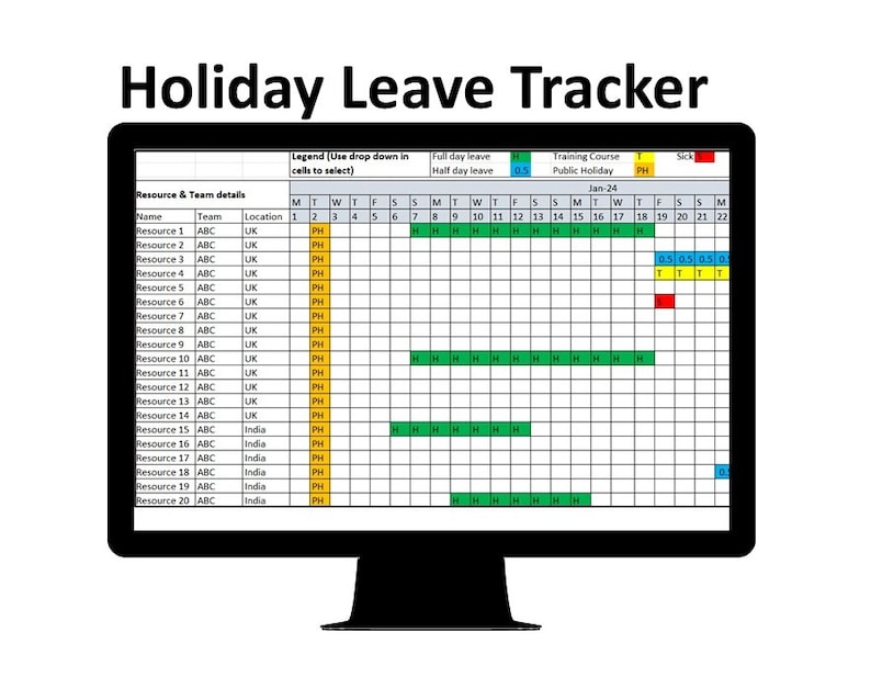 Holiday Annual Leave Tracker Employee Holiday Tracker Staff Holiday ...