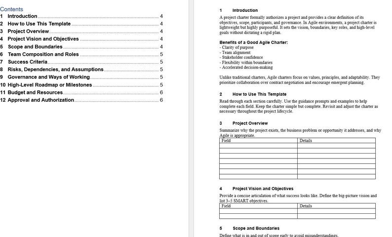 Agile Project Charter Template (project Mandate, Project Brief, Project ...