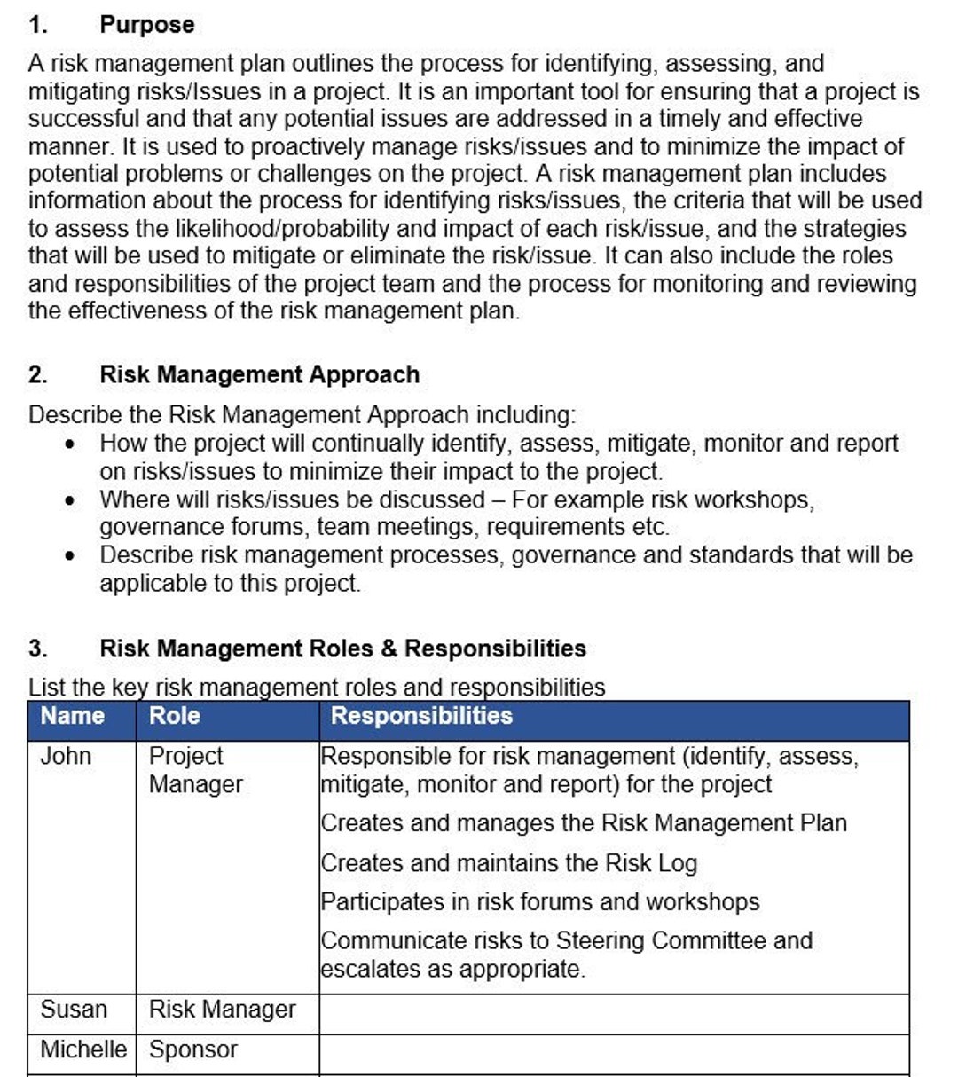 Risk Management Plan RMP word PMI APM PRINCE2 - Etsy