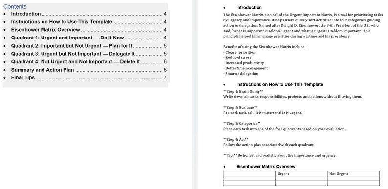 Eisenhower Matrix Template (time Management Matrix, Priority Matrix ...