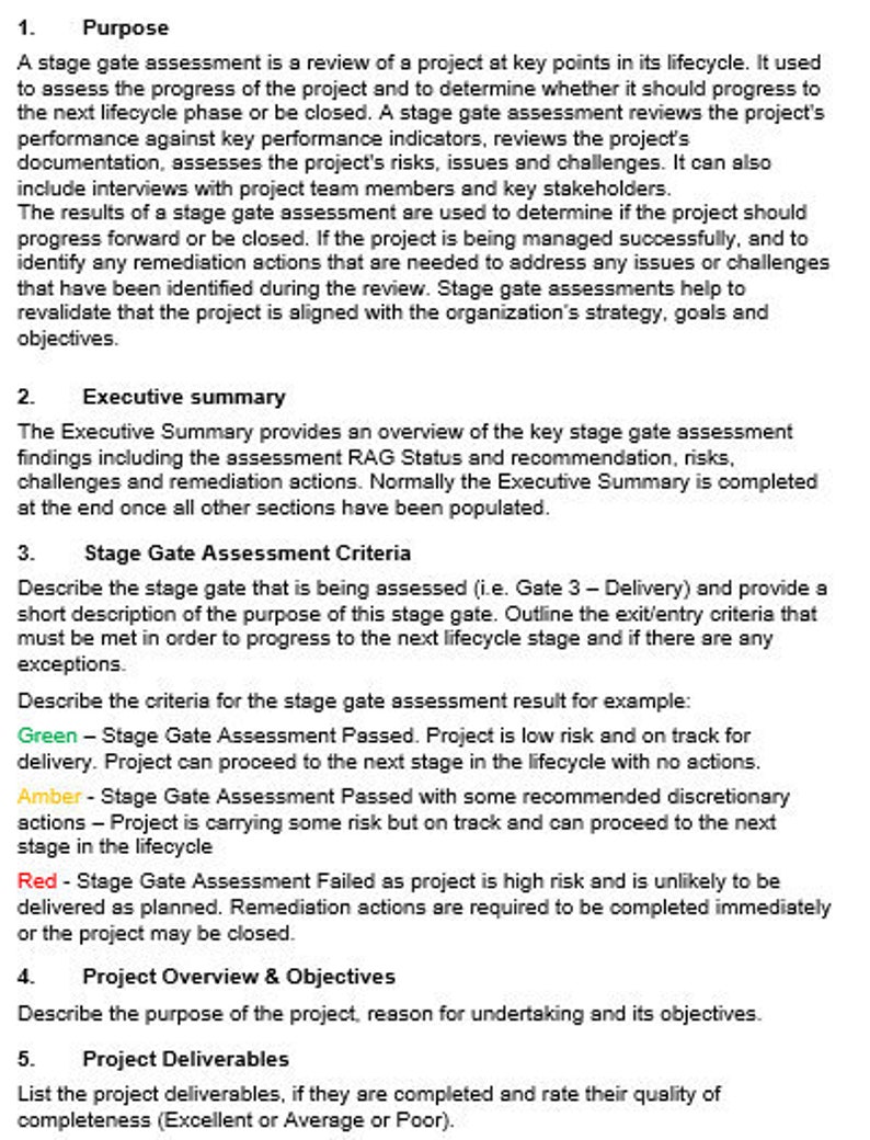 Project Stage Gate Assessment Phase Review (word) PMI APM PRINCE2 - Etsy