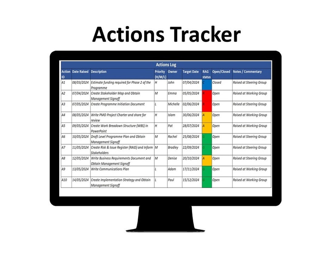 Actions Tracker Template Task Tracker Project Actions Tracker - Etsy