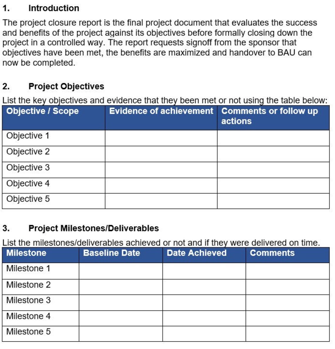 Project Closure Final Report (word) PMP (word) PMI APM PRINCE2 - Etsy