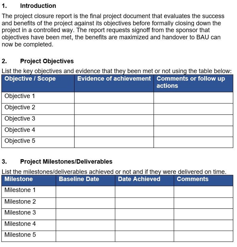 Project Closure Final Report (word) PMP (word) PMI APM PRINCE2 - Etsy