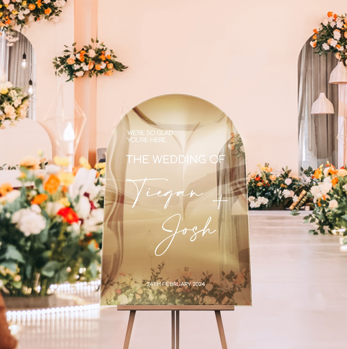 Arched Wedding Sign - Gold Mirror Welcome Sign - Wedding Reception ...