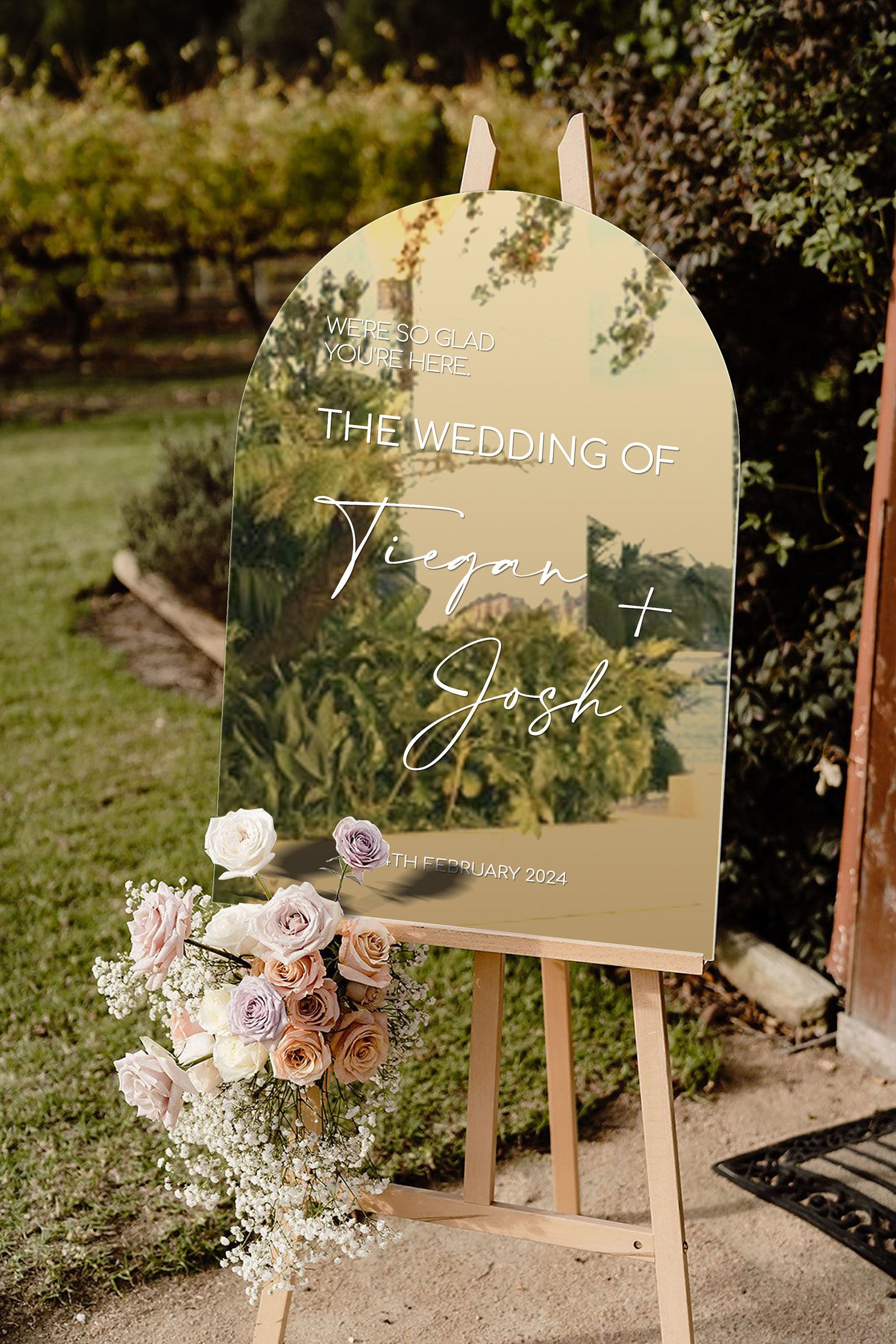 Arched Wedding Sign - Gold Mirror Welcome Sign - Wedding Reception ...