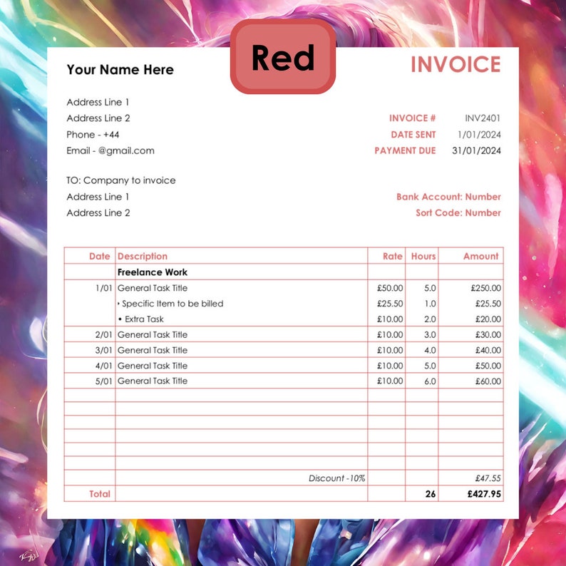 Freelance Self-employed Invoice Template - Etsy