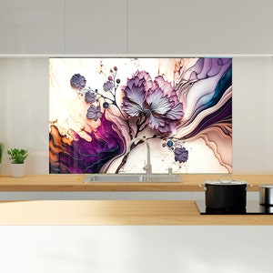 Kitchen Glass Floral Splashback-tempered Glass Flower Backsplash Tile ...