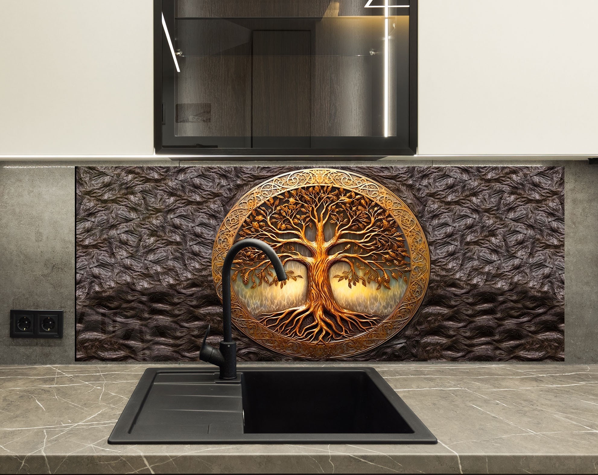 Tempered Glass Backsplash-life of Tree Backsplash Tiles-metal ...