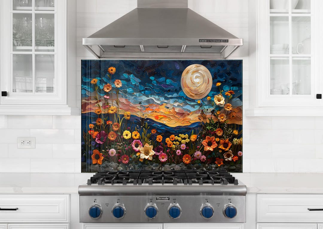 Tempered Glass Backsplash Tile-lake View Backsplash Tiles-floral ...